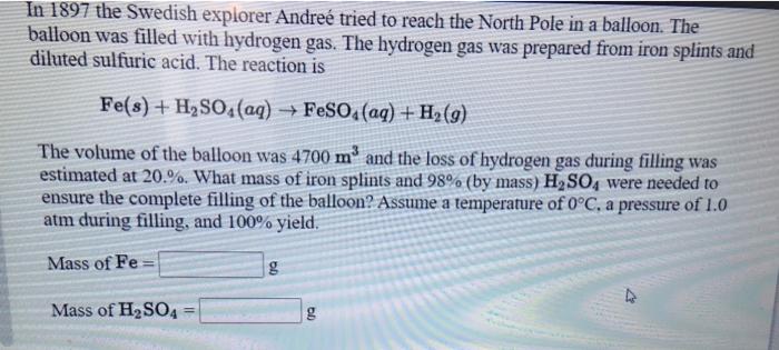 Solved In 1897 the Swedish explorer Andreé tried to reach | Chegg.com