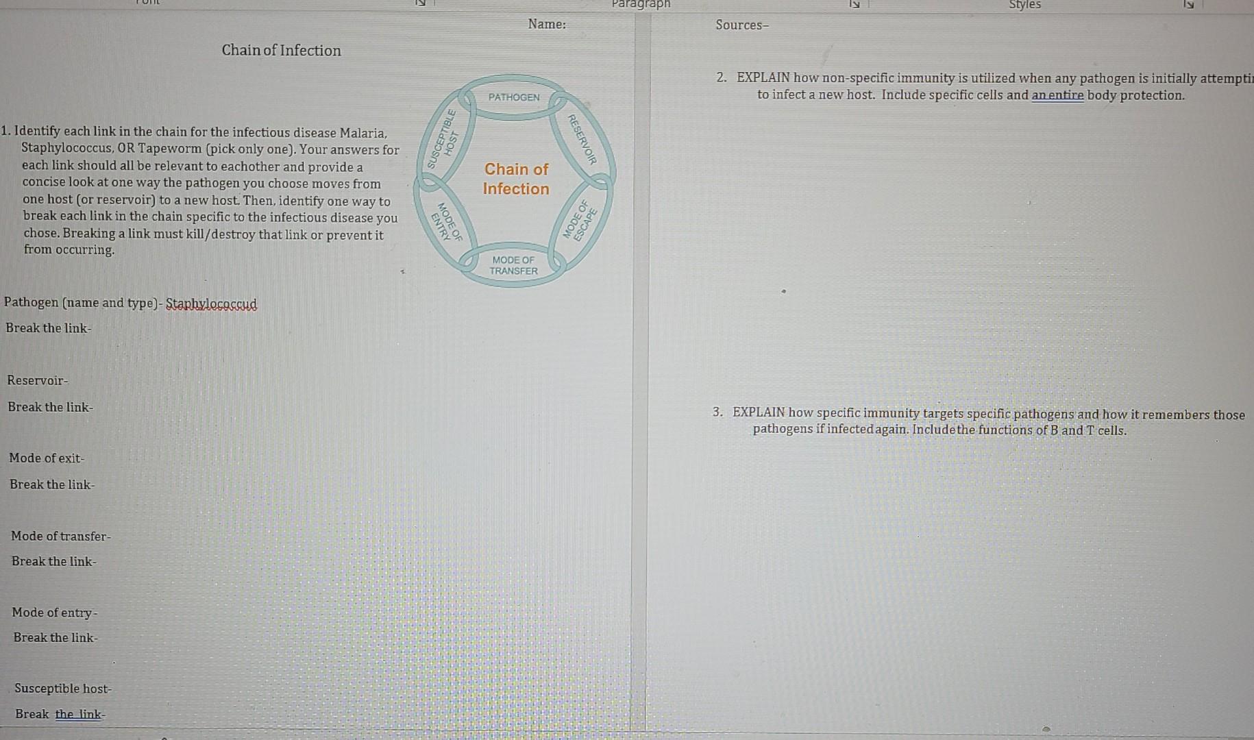 Solved Chain of Infection 2. EXPLAIN how non-specific | Chegg.com