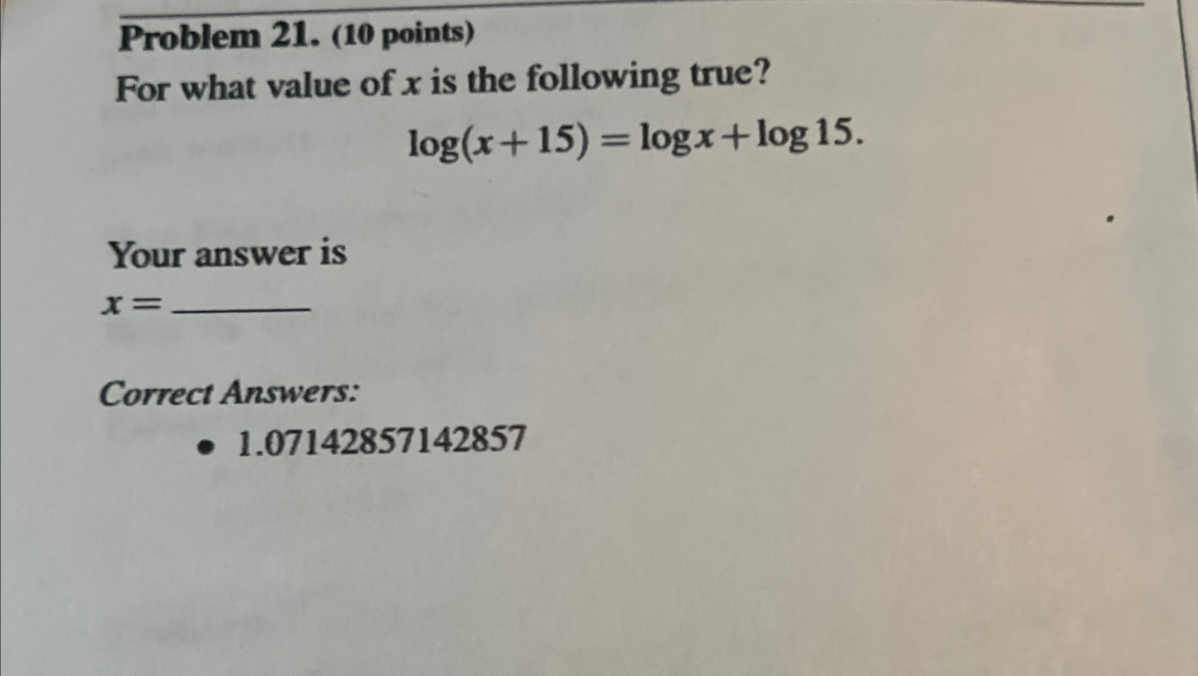 Solved Problem 21. (10 ﻿points)For what value of x ﻿is the | Chegg.com