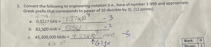 Solved 1. Convert the following to engineering notation | Chegg.com