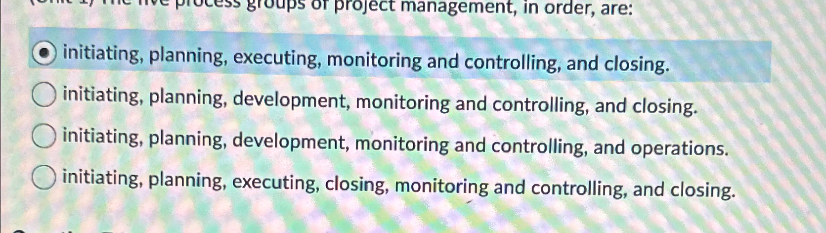 Solved initiating, planning, executing, monitoring and | Chegg.com