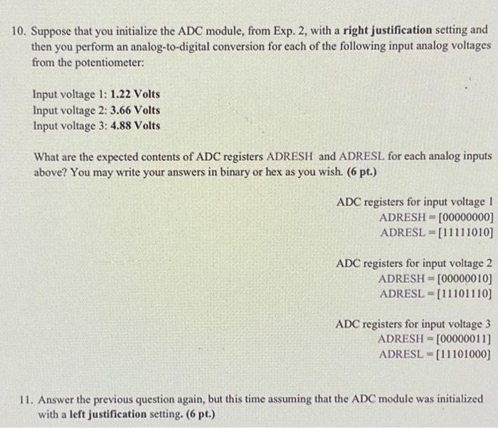 10. Suppose that you initialize the ADC module, from | Chegg.com