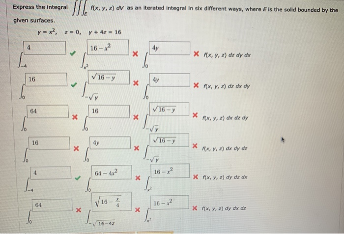 Solved Express the intergral, f(x,y,z)dv as an iterated | Chegg.com