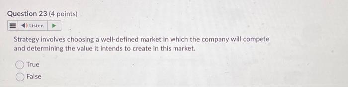 Solved Strategy involves choosing a well-defined market in | Chegg.com