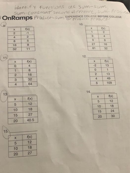 identify functions as sum-sum, , Sum-constant second | Chegg.com