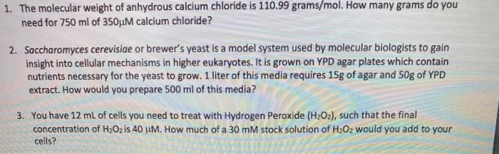 Solved 1. The molecular weight of anhydrous calcium chloride | Chegg ...