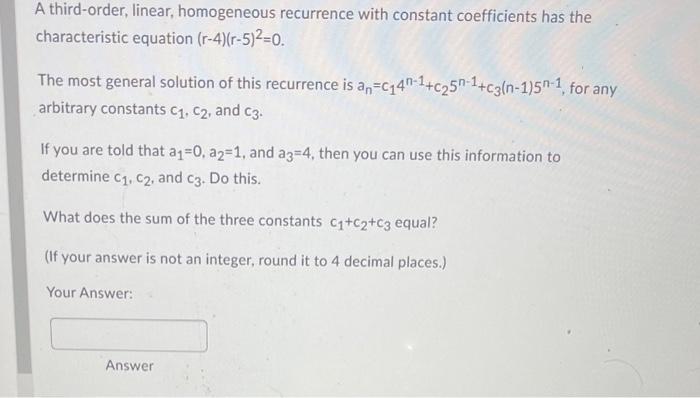 Solved A Third Order Linear Homogeneous Recurrence With