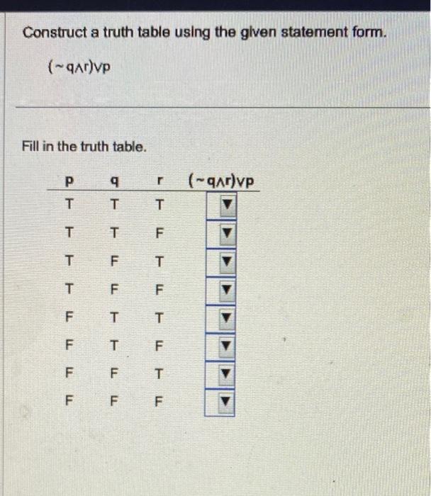 Solved Construct a truth table for the given statement form. | Chegg.com