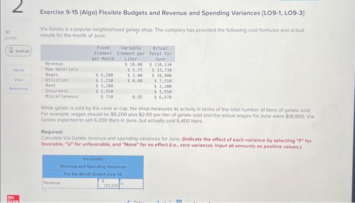 Solved Exercise 9-15 (Algo) Flexible Budgets and Revenue and | Chegg.com