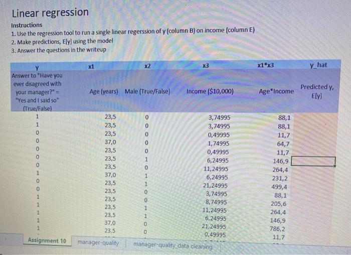 Linear regression Instructions 1. Use the regression | Chegg.com