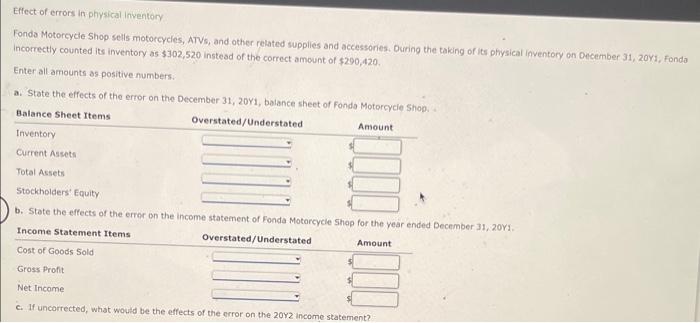 Solved Effect of errors in physical inventory Fonda | Chegg.com