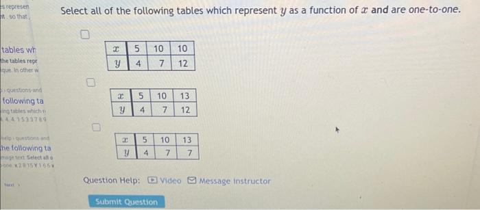 [Solved]: it says to select ALL that represent y as a functi