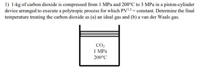 Solved 1) 1−kg of carbon dioxide is compressed from 1MPa and | Chegg.com