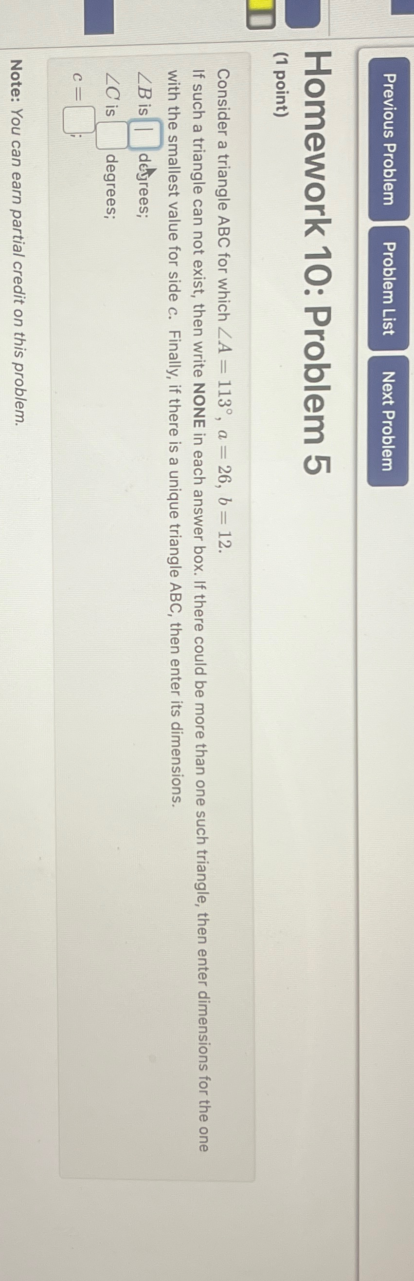 Solved Homework 10: Problem 5(1 ﻿point)Consider a triangle | Chegg.com
