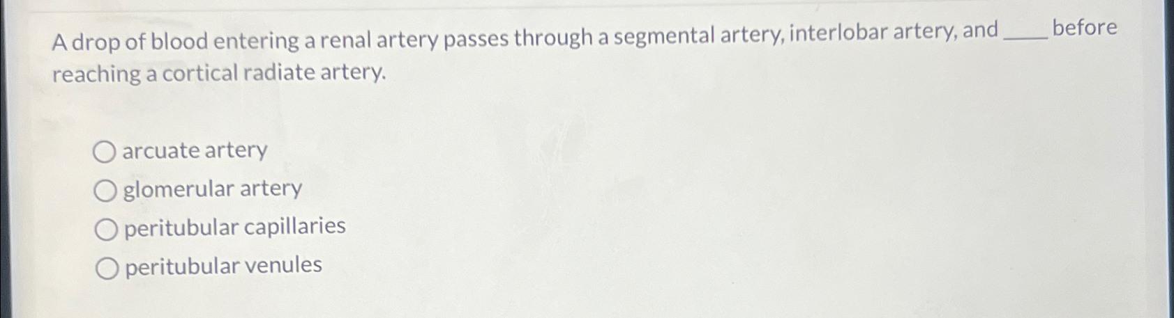 Solved A drop of blood entering a renal artery passes | Chegg.com