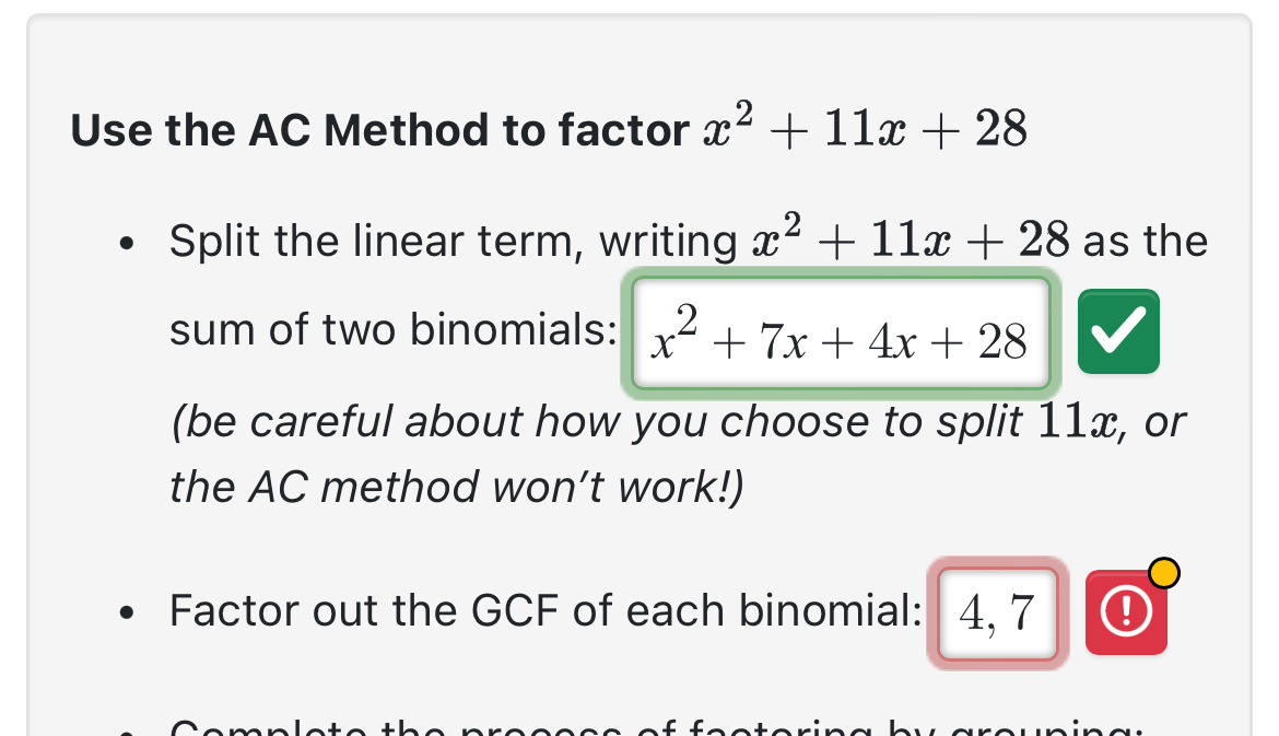 Solved Use the AC Method to factor x2+11x+28Split the linear | Chegg.com