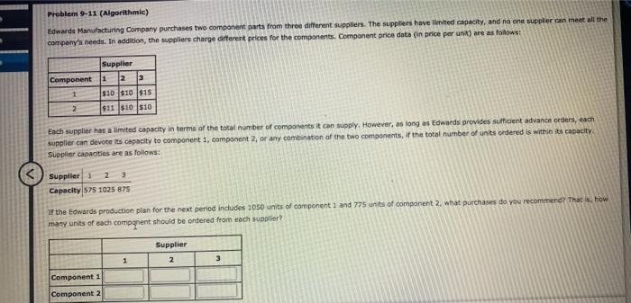 Solved Problem 9-11 (Algorithmic) Edwards Manufacturing | Chegg.com