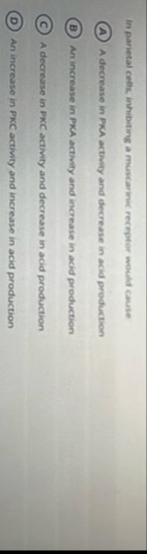 Solved In parietal cells, inhibiting a muscarinic receptor | Chegg.com