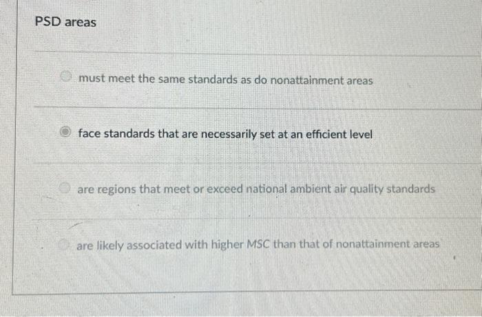 PSD areas must meet the same standards as do | Chegg.com