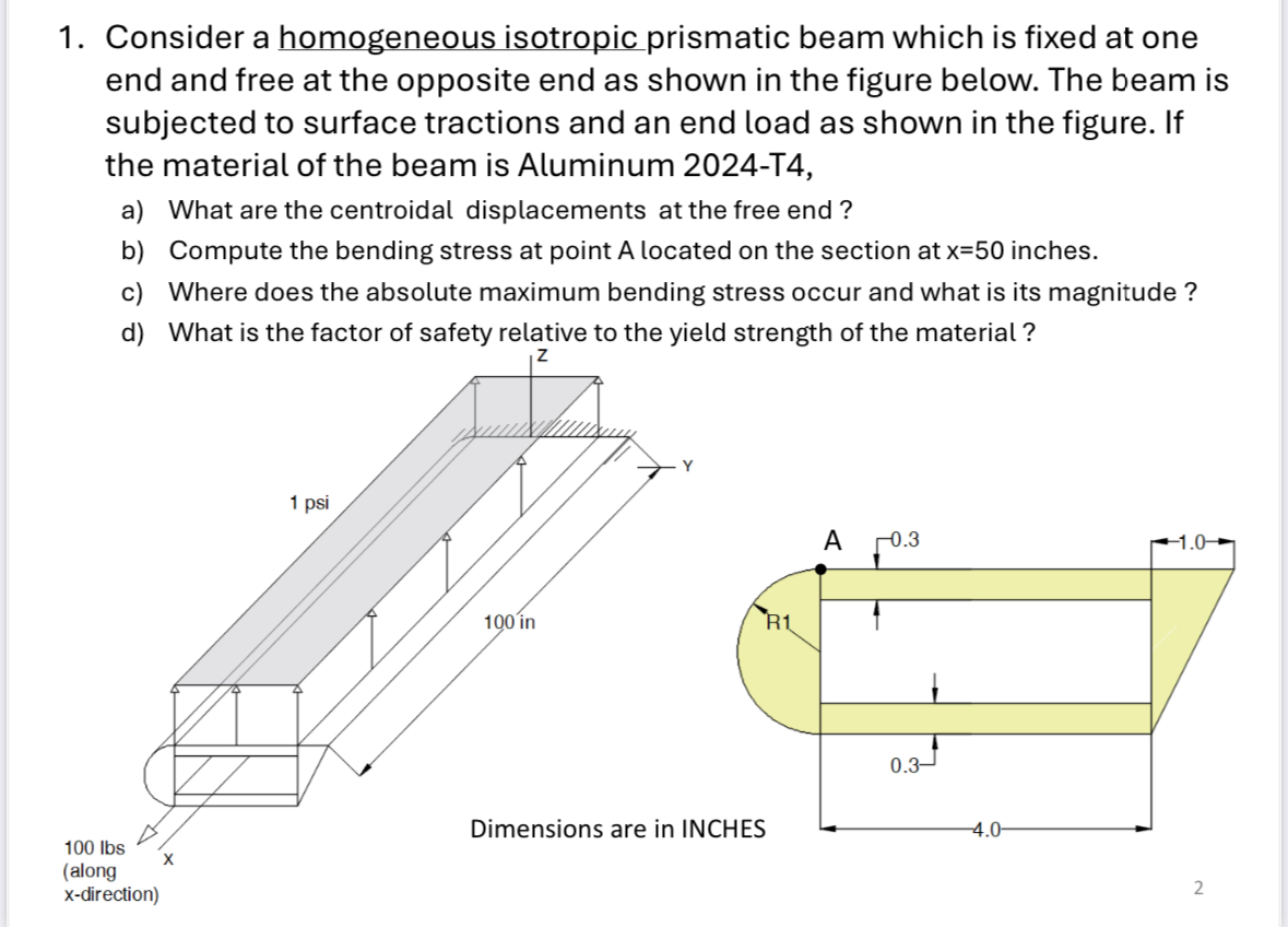 Solved 1. ﻿Consider a homogeneous isotropic prismatic beam | Chegg.com