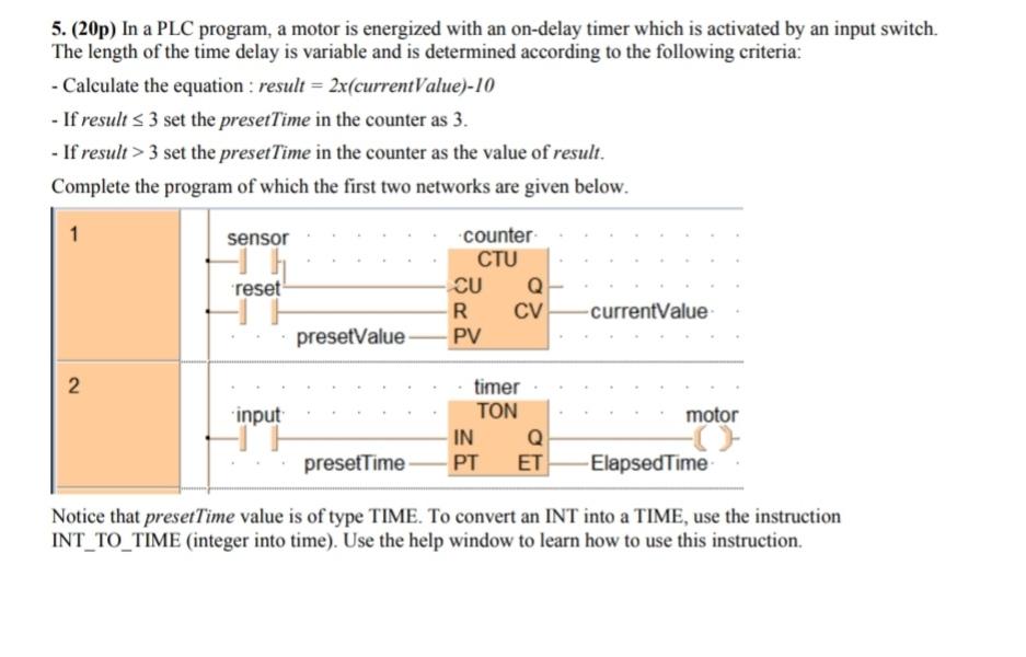 (20p) ﻿In a PLC program, a motor is energized with an | Chegg.com