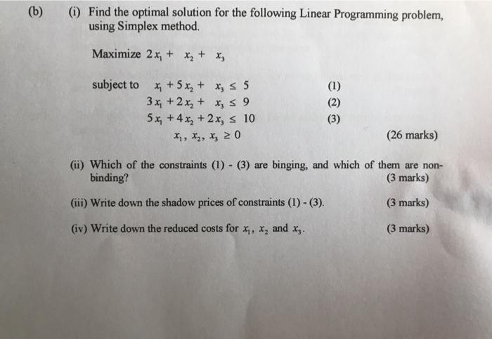 Solved (b) (1) Find the optimal solution for the following | Chegg.com
