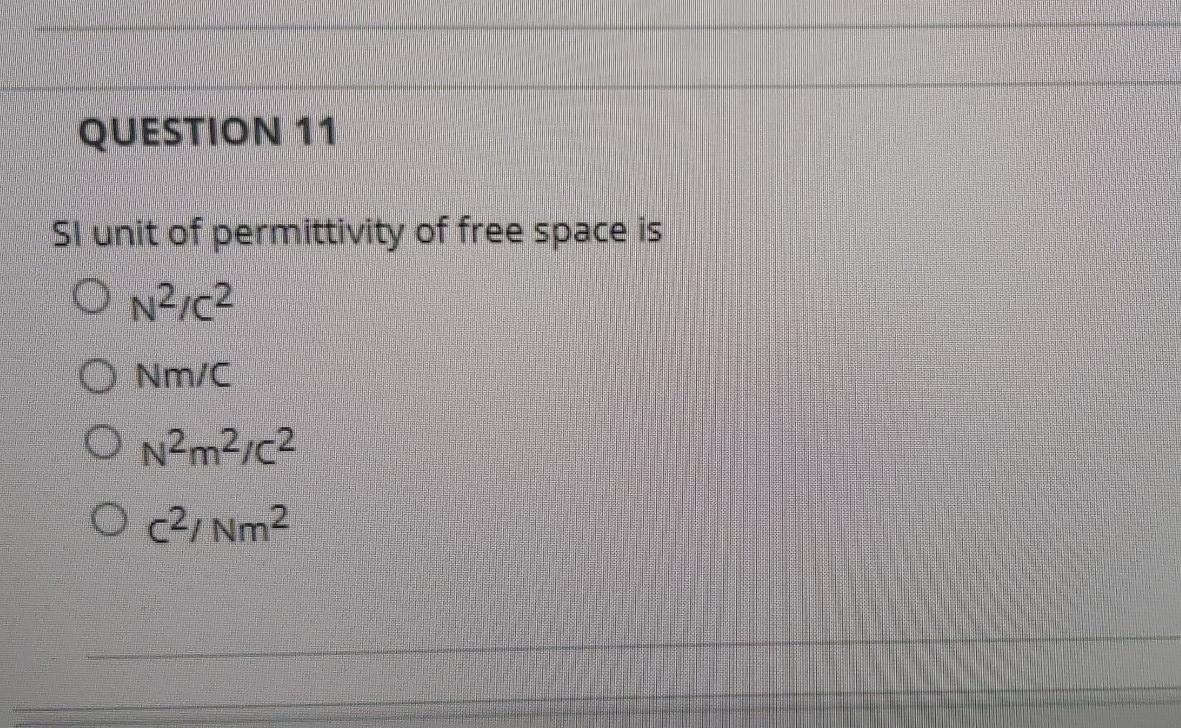 Solved QUESTION 11 Si unit of permittivity of free space is | Chegg.com