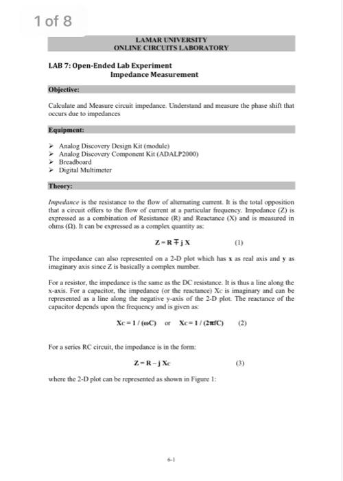 Solved 1 of 8 LAMAR UNIVERSITY ONLINE CIRCUITS LABORATORY | Chegg.com