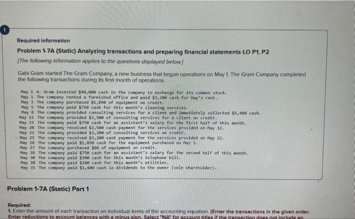 Solved Required information Problem 1.7A (Static) Analyzing | Chegg.com