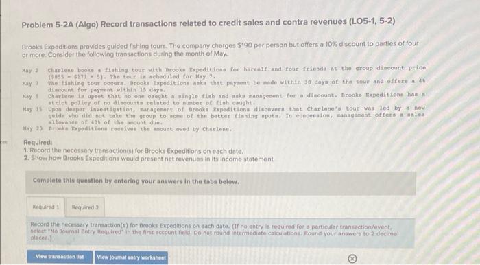 Solved Problem 5-2A (Algo) Record transactions related to | Chegg.com