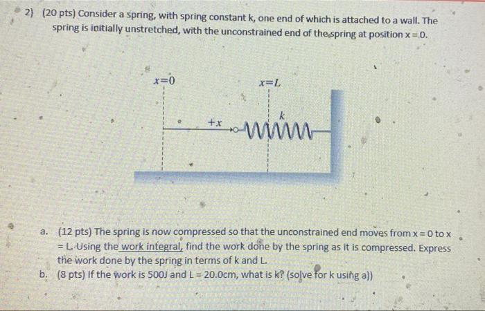 Solved 2) (20 pts) Consider a spring, with spring constant | Chegg.com