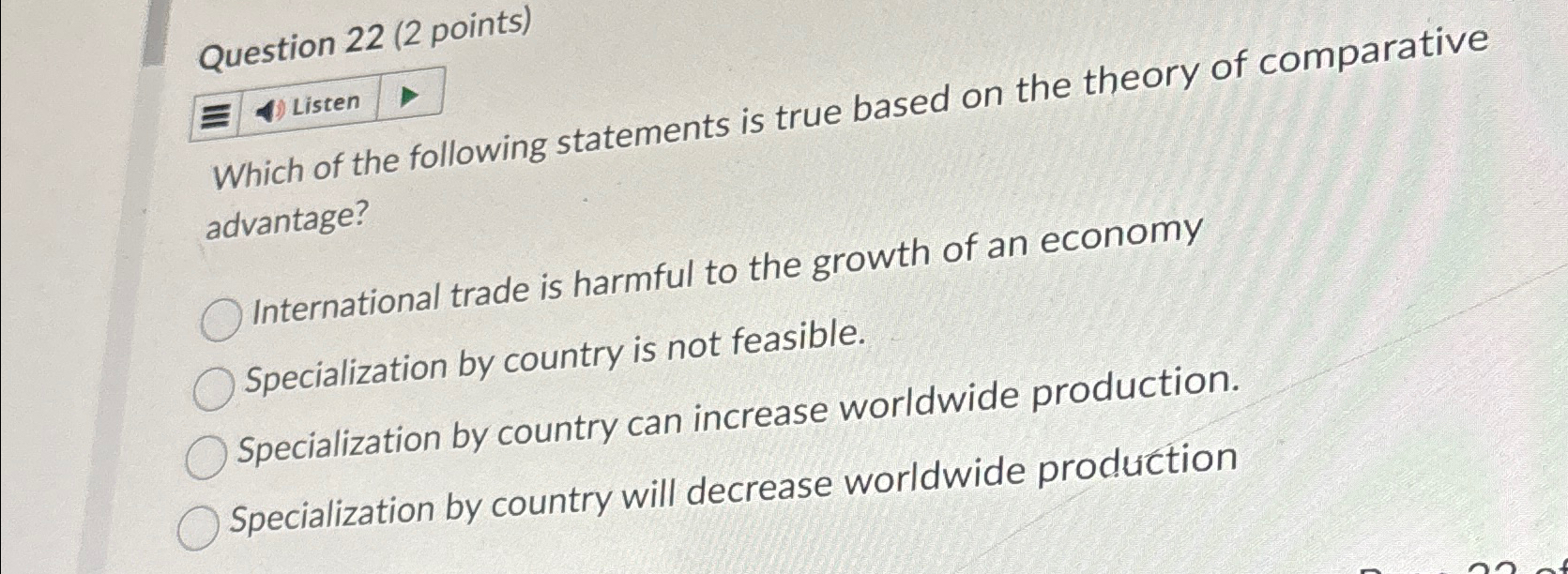 Solved Question 22 (2 ﻿points)ListenWhich of the following | Chegg.com
