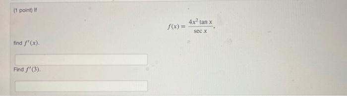 Solved (1 point) Find the derivative of f(x)=2−cosx7−sinx | Chegg.com