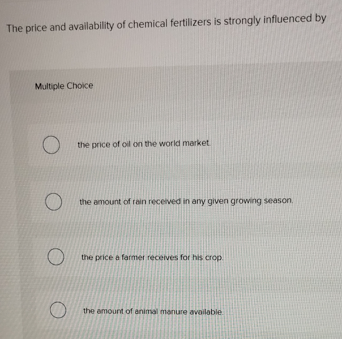 Solved The price and availability of chemical fertilizers is | Chegg.com