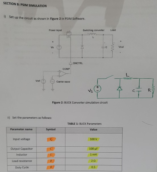 SECTION B: PSIM SIMULATION 1) Set up the circuit as | Chegg.com