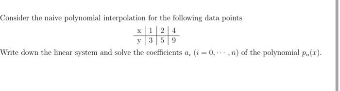 Solved Consider the naive polynomial interpolation for the | Chegg.com