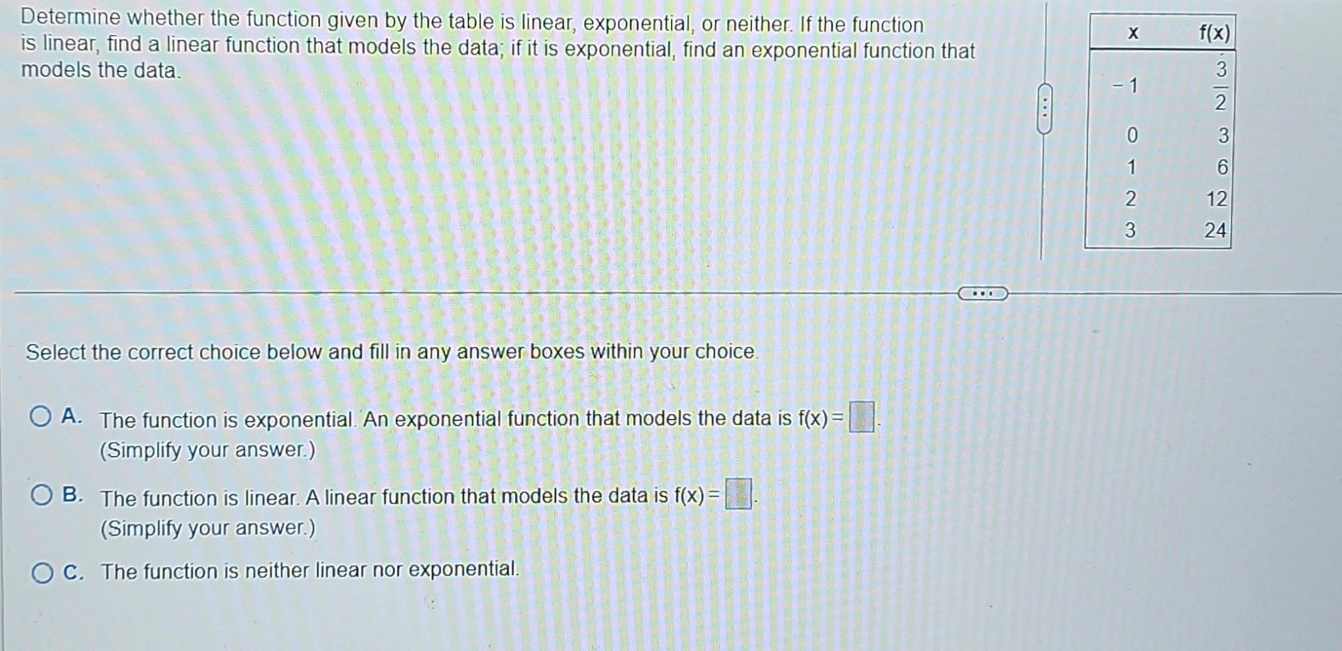 Solved Determine whether the function given by the table is | Chegg.com