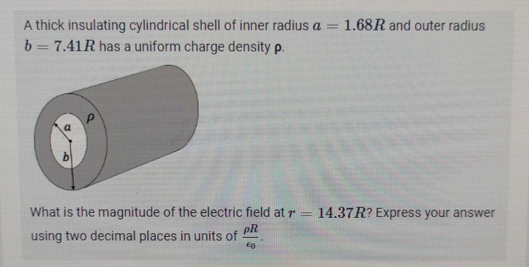 Solved A thick insulating cylindrical shell of inner radius | Chegg.com