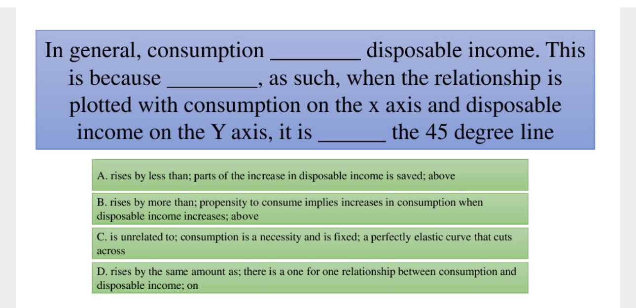 Solved In general, consumption ﻿disposable income. This is | Chegg.com