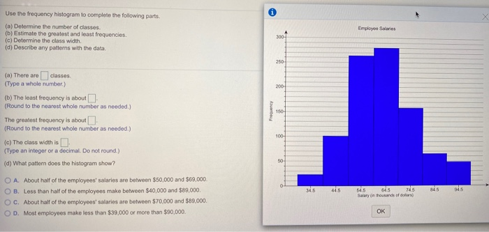 Solved Use the frequency histogram to complete the following | Chegg.com