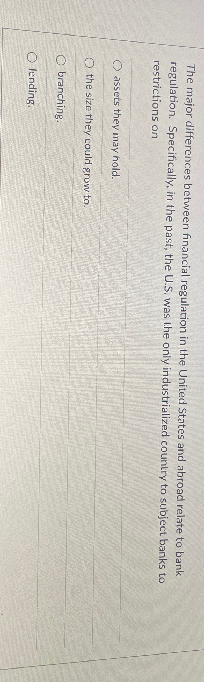 Solved The major differences between financial regulation in | Chegg.com