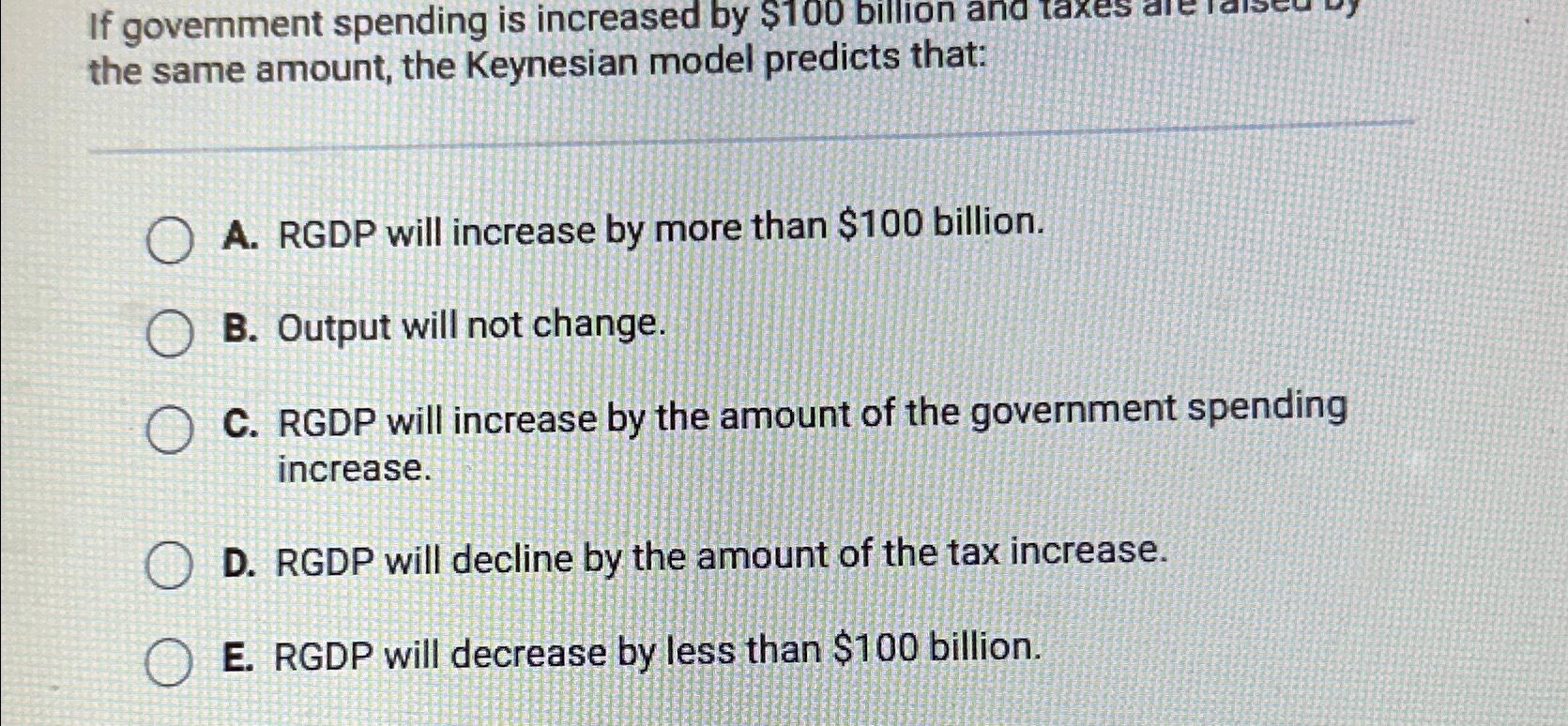 Solved If government spending is increased by $100 ﻿billion | Chegg.com
