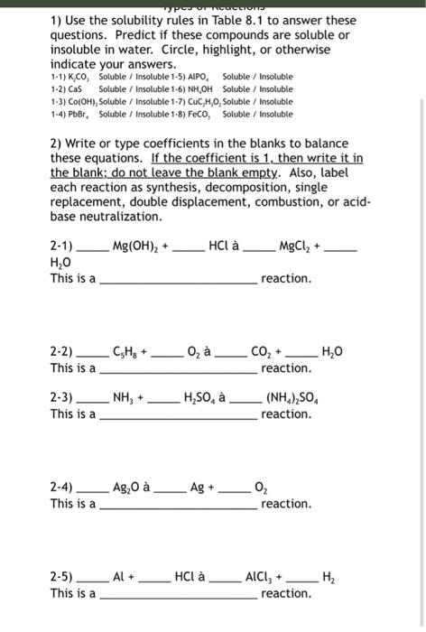 Solved 1) Use the solubility rules in Table 8.1 to answer | Chegg.com