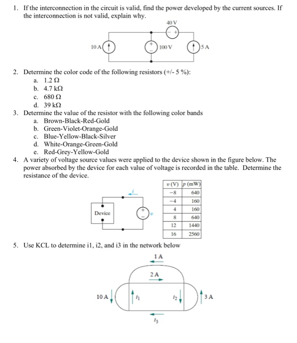 Solved 1. If the interconnection in the circuit is valid, | Chegg.com