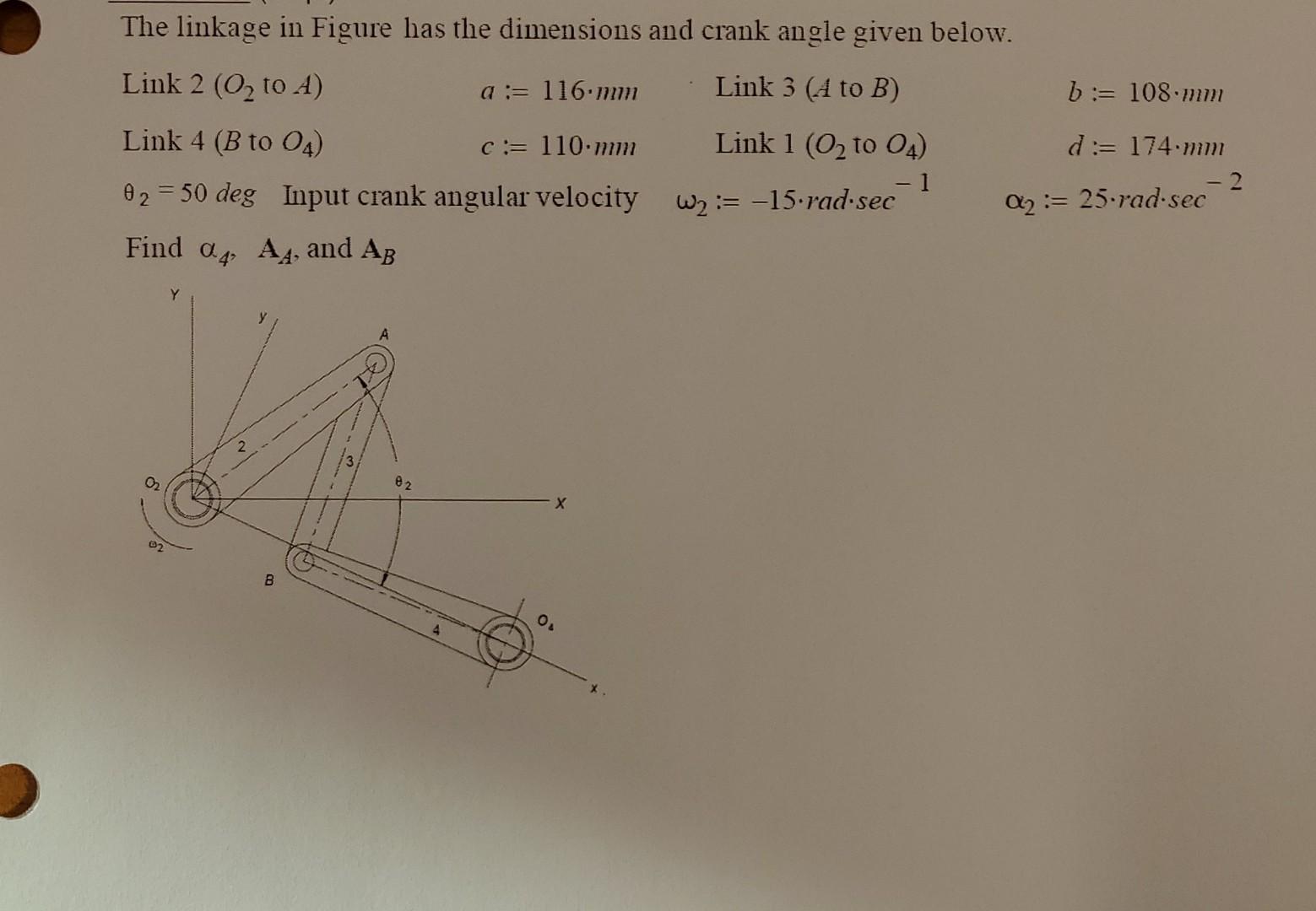 Solved The linkage in Figure has the dimensions and crank | Chegg.com
