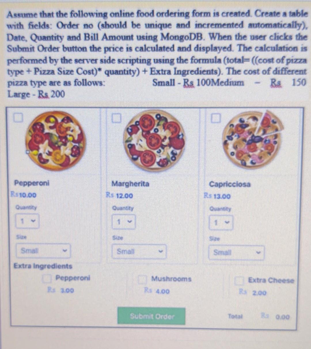 Solved Assume that the following online food ordering form | Chegg.com