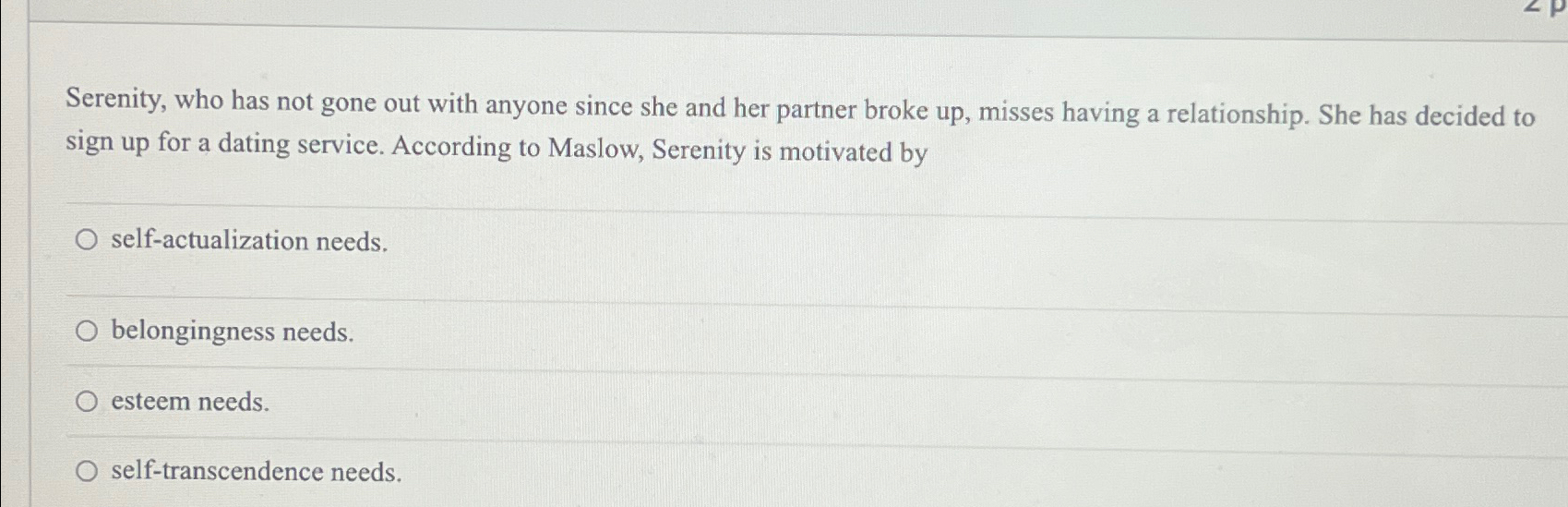 Solved Serenity, who has not gone out with anyone since she | Chegg.com