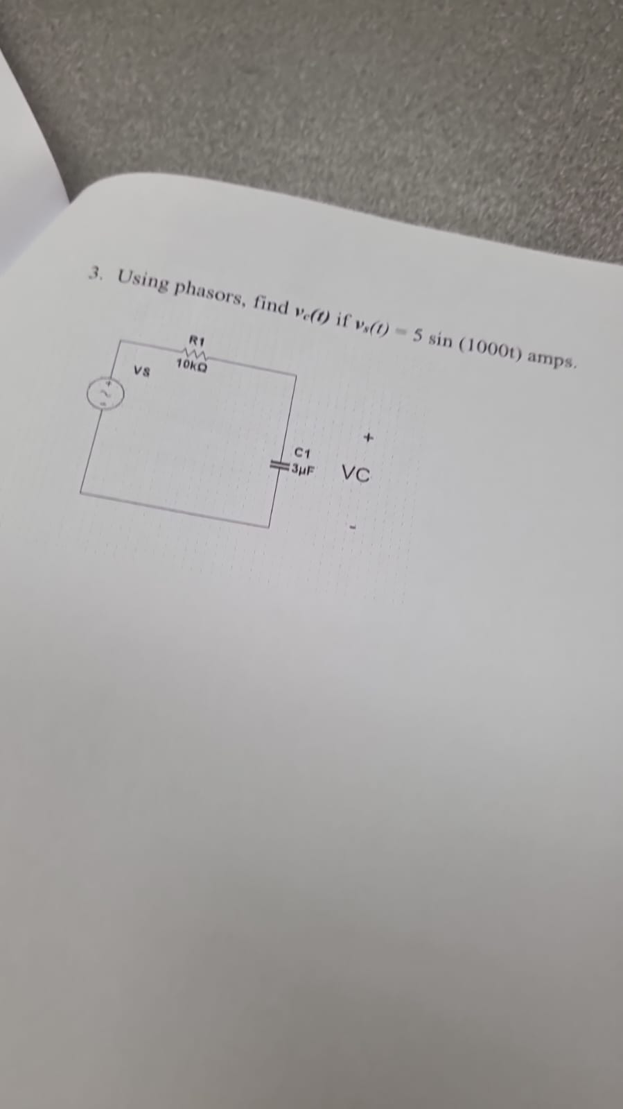 Solved Using phasors, find ve(t) ﻿if. -5sin(1000t) ﻿amps. | Chegg.com