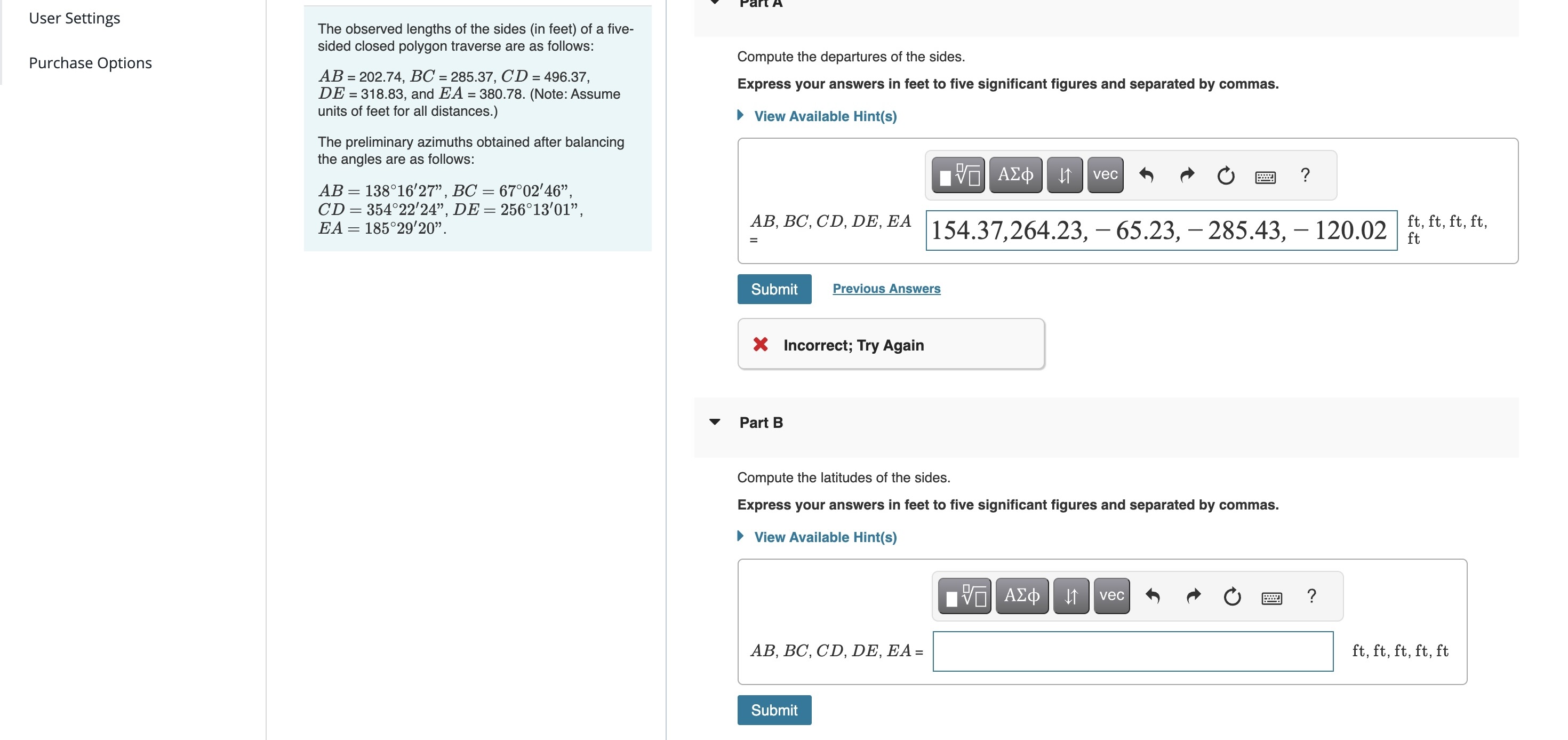 Solved User SettingsPurchase OptionsThe observed lengths of | Chegg.com