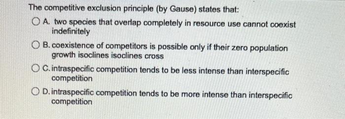 Solved The competitive exclusion principle (by Gause) states | Chegg.com